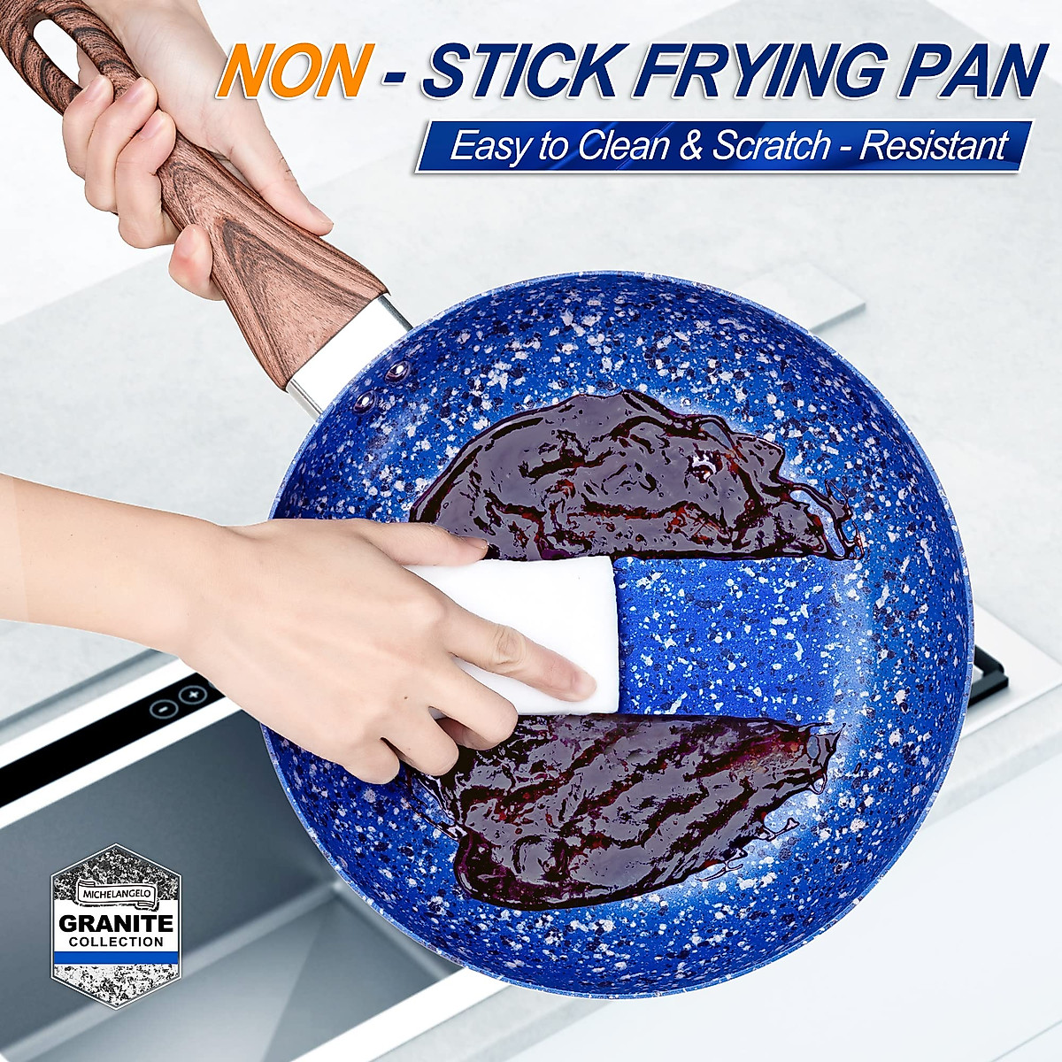 MICHELANGELO Frying Pan Set with Lid, 9.5" & 11" Fry Pan Set with APEO & PFOA-Free Stone-Derived Interior, Nonstick Frying Pans, Granite Fry Pans, Nonstick Skillets Set, Induction Compatible