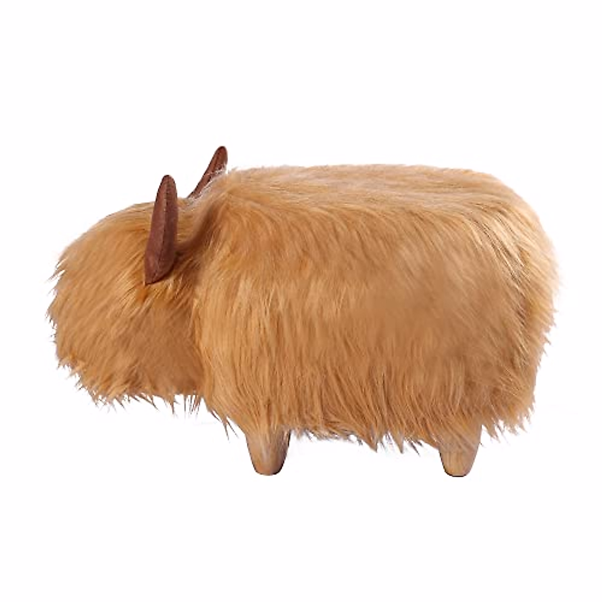 GIA Kids Ottoman with Storage, Foot Stand and Wooden Legs, MacGregor Highland Cow, Brown