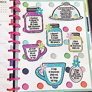 Kitchen Conversion Chart Stickers - Restickable, Reusable, Decals - Green Purple Blue Glitter Print