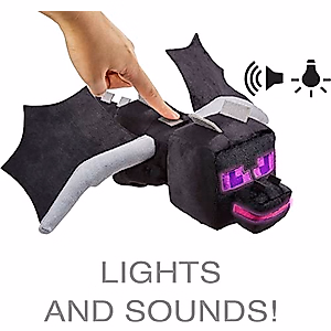 Mattel Minecraft Ender Dragon Plush Toy with Lights & Sounds, 12-Inch Soft Doll with Posable Wings, Video Game Character