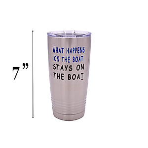 Rogue River Tactical Large Funny Fishing 20 Ounce Travel Tumbler Mug Cup w/Lid What Happens on The Boat Stays On The Boat Fishing Gift Fish