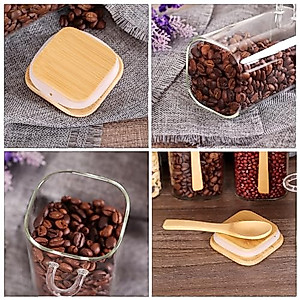 SAIOOL Glass Jars Set of 3 * 15 OZ-Food Storage Containers Clear Kitchen Canister with Bamboo Spoon Airtight For Serving Candy,Coffee Tea, Flour, Sugar, Cookie, Cereal(Square