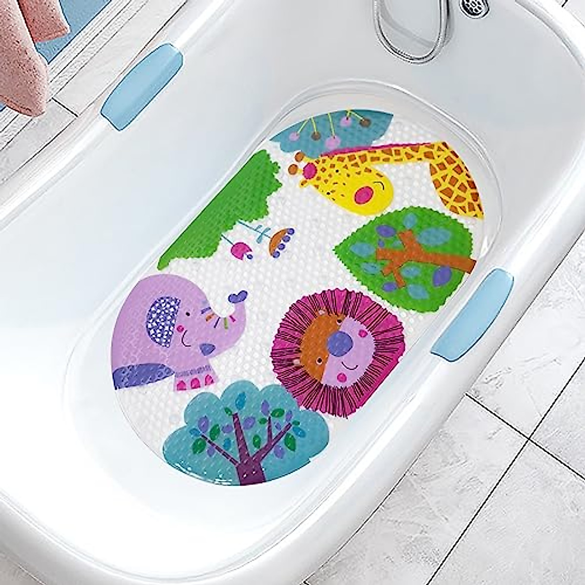 TreeBud Cartoon Non Slip Bath Mats for Kids, Cute Pattern Oval 27 x 15 Inch Shower Mat for Tub, Anti Slip Machine Washable Bathtub Mats for Toddlers Baby Children (Forest Animals)