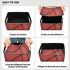 Kcldeci Closeup Basketball Texture Storage Bins Baskets for Organizing 2Pack, Sturdy Storage Basket Foldable Storage Baskets for Shelves Closet Nursery Toy