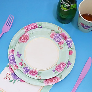 Decodinli 125 PCS Floral Party Supplies, Floral themed Disposable Plates, Cups, Napkins for Birthday, Baby Shower, Bridal Shower, Tea Party, Mothers Day, Serves 25