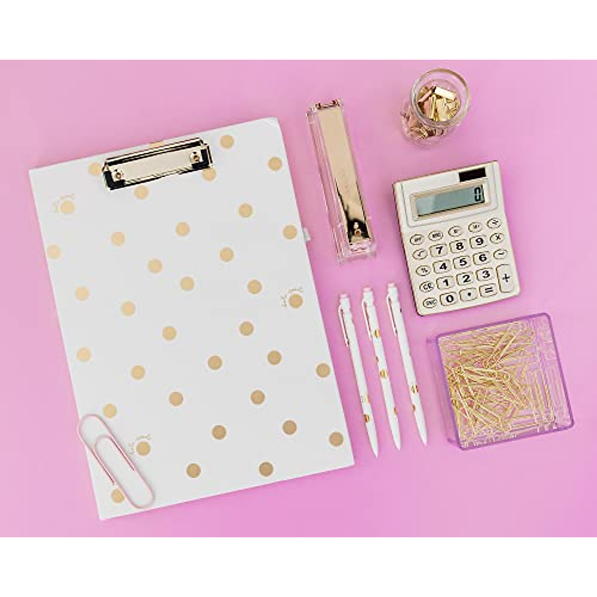 Kate Spade New York Clipboard Folio with Low Profile Clip, Professional Padfolio Includes Lined Notepad, Pen Loop, and Pocket, Gold Dot with Script