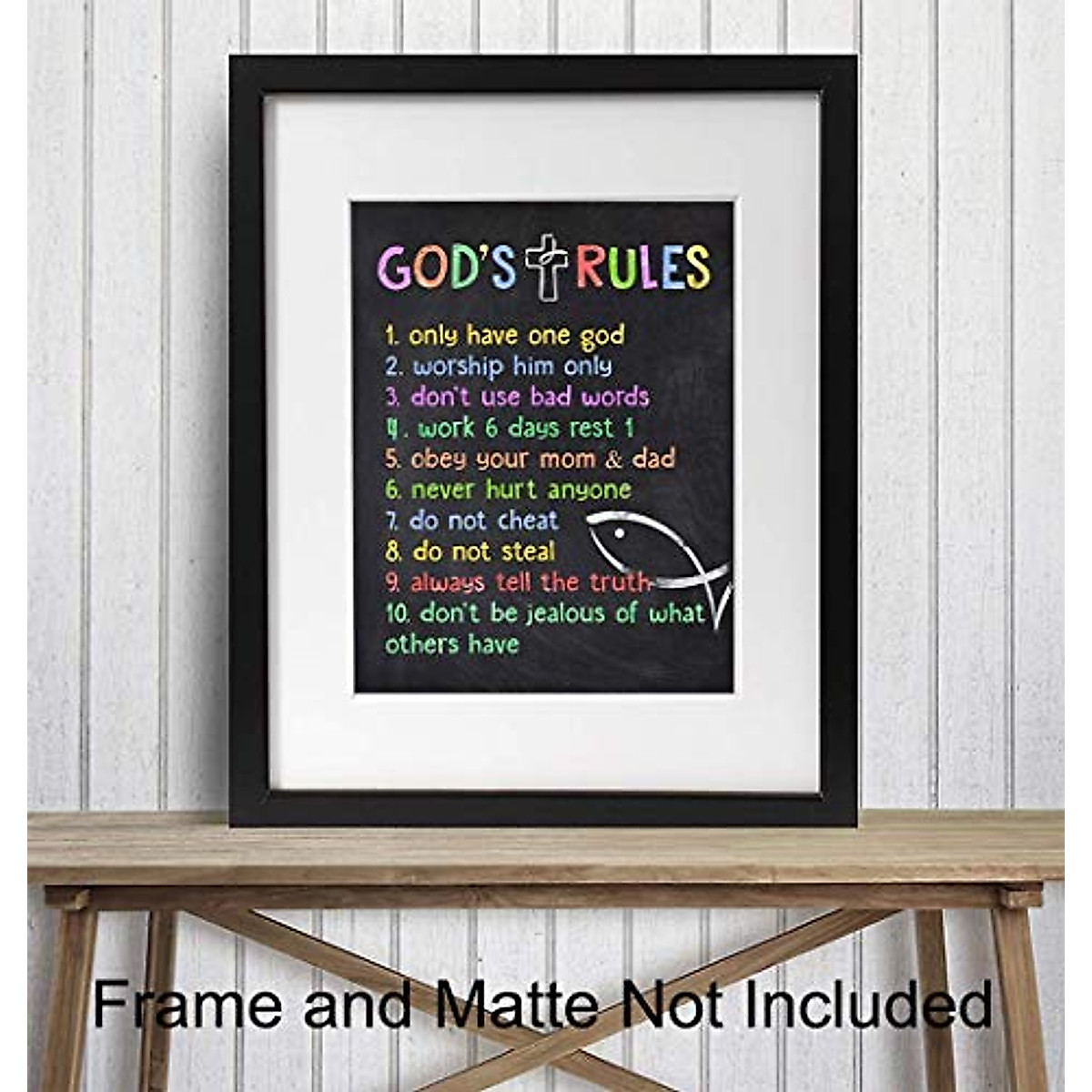 Ten Commandments Wall Decor for Kids, Boys, Girls Bedroom, Toddler Room or Nursery - Religious Bible Verse Wall Art, Christian Scripture Home Decoration - Cute Gift - 8x10 UNFRAMED Picture Print