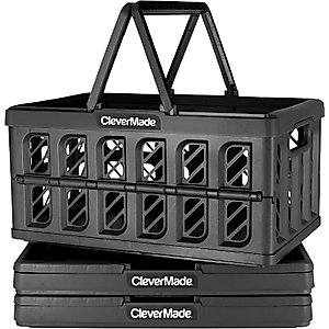 CleverMade Collapsible Shopping Basket, Obsidian, 3PK - 24L (6 Gal) Reusable Plastic Grocery Shopping Baskets, Holds 25lbs Per Basket - Small Foldable Storage Crates with Handles