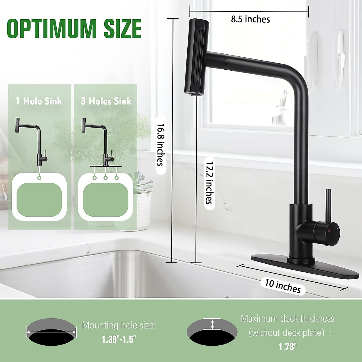 Bietor 4 Mode Kitchen Faucets, Matte Black Kitchen Sink Faucet with Pull-Down Sprayer, Stainless Steel Single Handle Pull Out Sink Faucet 1 or 3 Holes Deck Mount for Laundry, Bar, Rv, Camper