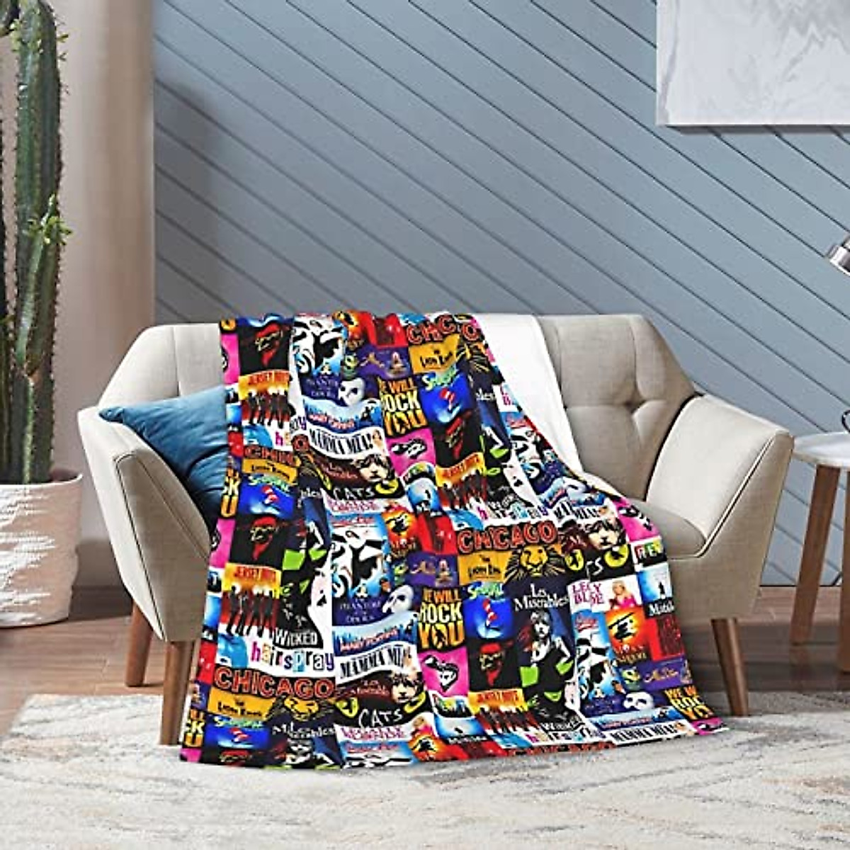 Broadway Musical Collage Blanket Cute Anime Fleece Throw Blankets and Throws for Couch Bed Sofa Office Ultra Soft Lightweight Plush Cozy Warm Flannel Blanket 60"X50"