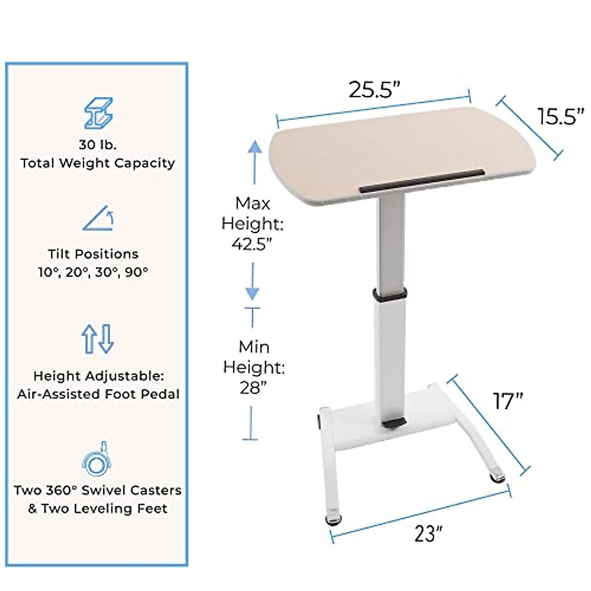 Stand Steady Tilting Mobile Podium | Height Adjustable Laptop Stand with Wheels and Tilting Desktop | Mobile Workstation & Portable Standing Desk | Rolling Laptop Table for Office & Home (Maple Print)