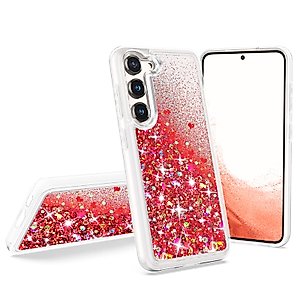HesLine for Galaxy S23 Case Glitter Liquid,S23 Case Bling Quicksand Sparkle Shockproof Protective Hard PC Slim Bumper for Samsung Galaxy S23 5G 6.1'' Cute for Girls Women Men,Red