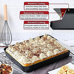 P&P CHEF Baking Pans with Lids Set, 9.7 x 12.5 Inch Rectangular Cake Baking Pan for Lasagna Brownie Bread, Stainless Steel Core & Nonstick Surface, Oven & Freezer Safe, 4Pcs - 2 Pans & 2 Lids