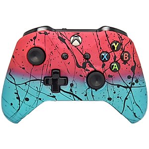 Hand Airbrushed Fade Custom Controller - Compatible with Xbox One (Matte Red & Teal)