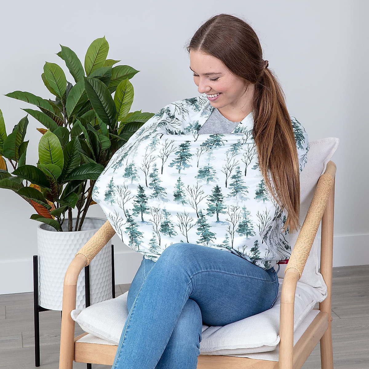 Pobi Baby Premium Multi-Use Cover - Nursing Cover, Baby Car Seat Covers, Shopping Cart, High Chair, and Breastfeeding Cover - Ultra-Soft, Stretchy, Woodland Scarf for Baby and Mom (Magical Woods)