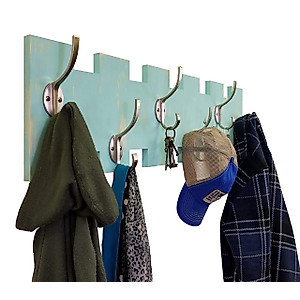 Easton Wall Mounted Hooks, Coat Hooks, Towel Hooks, Key Hook, Wood Coat Rack, Entryway Storage, Heavy Duty Double Hooks - 20 Colors, 4 Sizes - Shown In Sea Blue