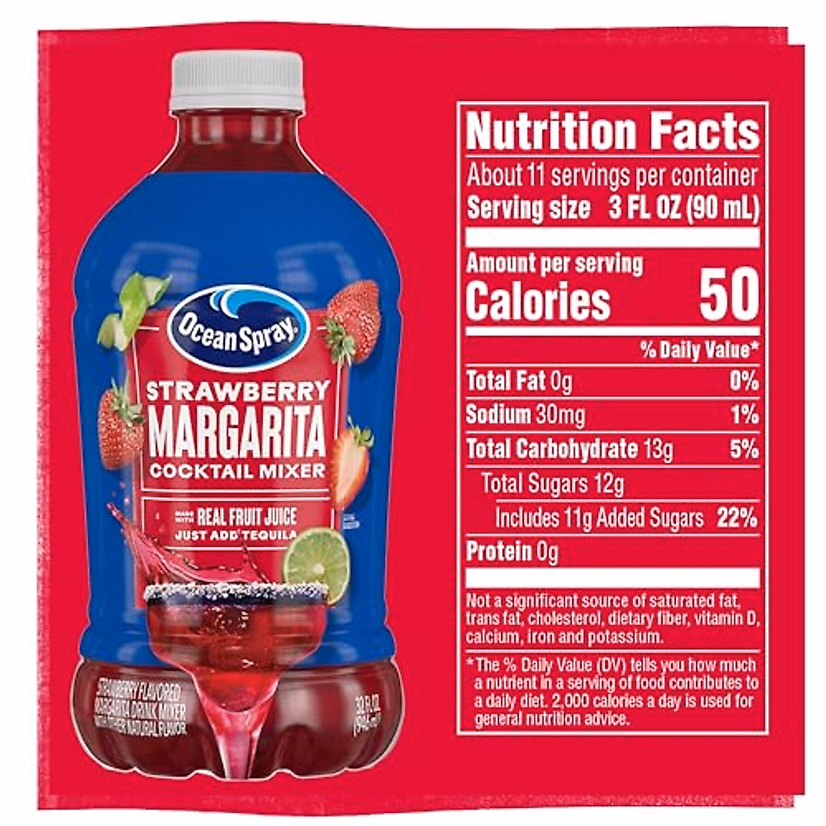 Ocean Spray® Strawberry Margarita Cocktail Mixer, Drink Mixer Made with Real Fruit Juice, 32 Fl Oz Bottle