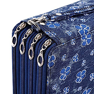 BTSKY Colored Pencil Case- 200 Slots Pencil Holder Pen Bag Large Capacity Pencil Organizer with Handle Strap Handy Colored Pencil Box with Printing Pattern Blue Flower