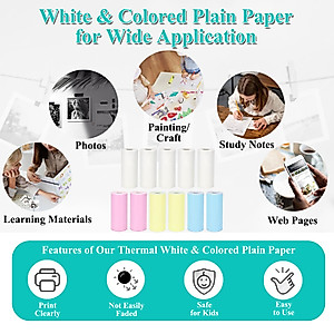 Vicbear 16 Rolls Mini Printer Paper, Including 5 Thermal Sticker Paper Rolls, 6 Colored, and 5 White Plain Paper Rolls for Mini Thermal Printer, 57x25 mm, Compatible with Most Mini Receipt Printers