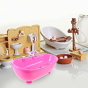 Toyvian Bathtub for Dolls Electric Water Spraying Bathtub Swimming Pool with Sprayer Without Battery Pretend Play Toy for Kids ( Pink )
