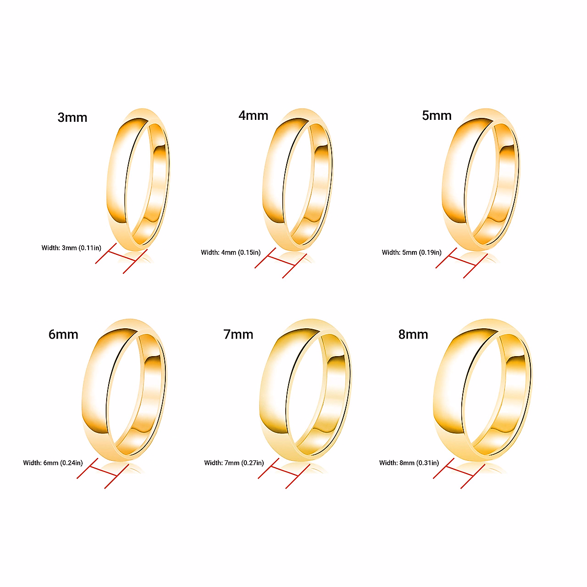 Tioneer Jewelry | Sterling Silver Plain Dome Wedding Band | Wedding Band for Women & Men | Sterling Silver Jewelry, Gold, 4mm, Size 8