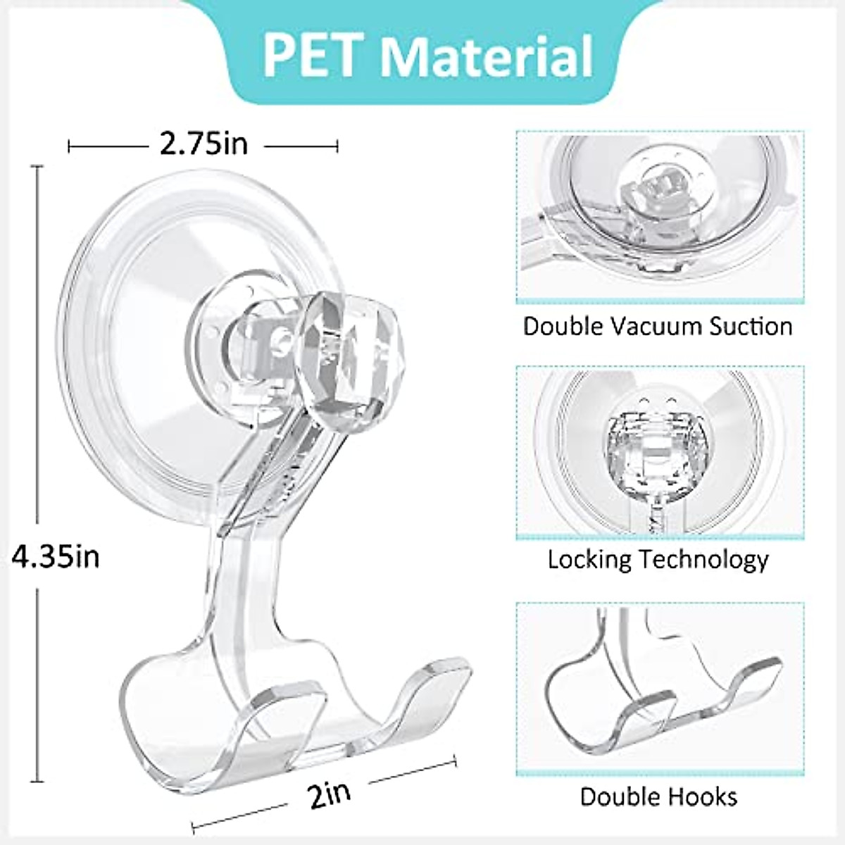 VIS'V Suction Razor Hooks, Clear Removable Suction Cup Razor Holder Shower Wall Heavy Duty Suction Shaver Holder Bathroom Kitchen Suction Hooks for Razor Towel Loofah Utensils Plug Wreath - 2 Pcs