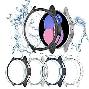 [4+6] Pack for Samsung Galaxy Watch 4 44mm Screen Protector Case, Haojavo 4 PACK Hard PC Cover Protective Bumper Shell + 6 PACK Tempered Glass Screen Protector Film for Galaxy Watch 4 44mm Accessories