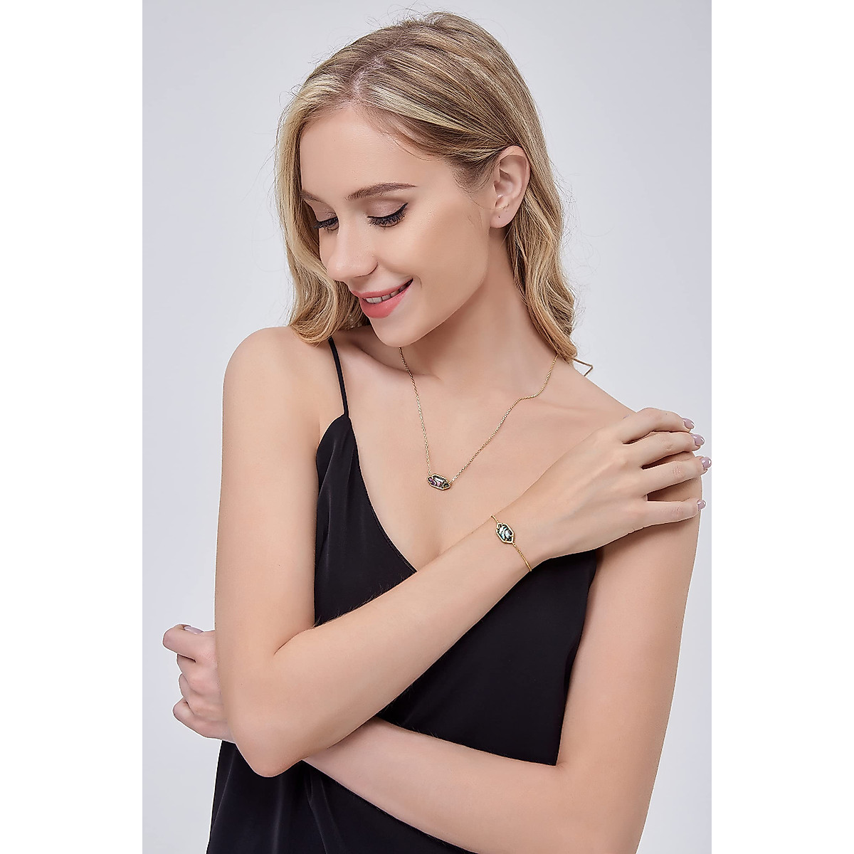 CALOO TEEMOO Necklaces for Women – Plated 18K Gold Chain with Pendant – Luxurious Long Necklaces for Women Fashion Jewelry – Lovely Gold Necklace for Women (Abalone)