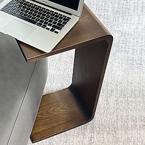 COZYMATIC Carlisha C-Shaped End Table Sofa Table Coffee Table Solid Wood Frame for Living Room Side Table for Bedroom, Walnut Brown