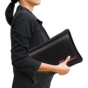 Fireproof Money Safe Document Bag. Non-Itchy Silicone Coated Fire & Water Resistant Safe Cash Bag. Fireproof Safe Storage for A5 Size File Folder Holder, Money, Document, Ipad, Jewelry and Passport