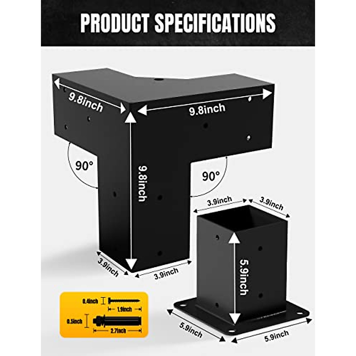 ZEKOO Pergola Kit Slotted Design Outdoor Pergola Brackets with End Cap Corner, 3-Way Right Angle Corner Bracket with 4 Post Base for Wood Lumber 4x4 (Actual: 3.5"x3.5")