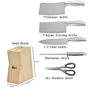 Knife Set, Professional Cleaver Knife Set with Wood Storage Block Stainless Steel Asian Butcher Knife Block Set with Sharpener,Sharp Cutlery Large Blade Cutting Knives Set
