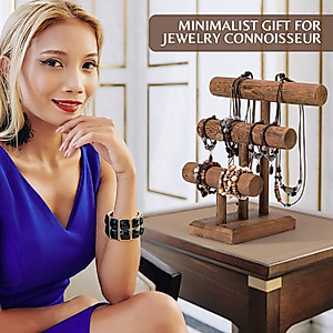 IRIIJANE 3-Tier Bracelet Holder Stand Display Wooden T-Bar Bracelets Holder Organizer for Displays, Storage Stand Tower for Bangle