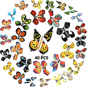 40 Pieces Magic Flying Butterfly Butterfly Gift Box Wind up Fairy Butterfly in The Book Romantic Rubber Band Powered Butterfly Toys for Birthday Anniversary Wedding Christmas