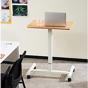 CLATINA Height Adjustable Mobile Laptop Desk Cart - Versatile Rolling Workstation Table for Office, Home, and Study Room - Ergonomic Standing Desk with Lockable Wheels 28" x 19" Beige…