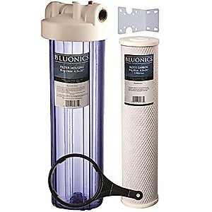 BLUONICS 4.5 x 20" Whole House Water Filter 5 Micron Carbon Block for Chlorine, Bad Taste and Odor with CLEAR TRANSPARENT HOUSING