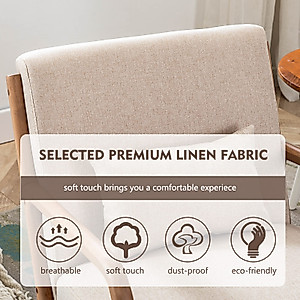 ANJHOME Mid Century Modern Accent Chair, Comfy Fabric Living Room Chairs with Solid Wood Frame, Lounge Reading Armchair, Easy Assembly, Beige