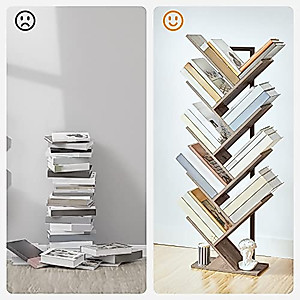 HOOBRO Tree Bookshelf, 9-Tier Bookcase Wooden Shelves, Floor Standing Storage Rack, for Display of CDs, Books in Living Room, Home Office, Wood Storage Rack for Bedroom, Greige BG08SJ01G1