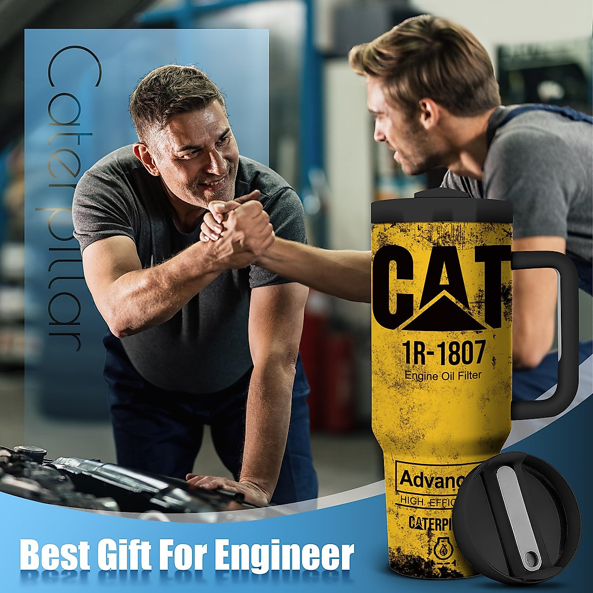 Equoza CAT 40oz Tumbler with Handle Lid and Straw Funny Tumbler For Men Dad Classic Creative Gift Double Wall Vacuun Stainless Steel Travel Mug Insulated Cup (CAT 1R-1807)