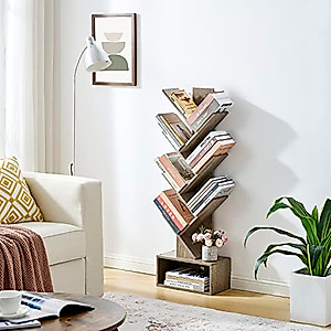 Hoctieon 6 Tier Tree Bookshelf, 6 Shelf Bookcase with Drawer, Modern Book Storage, Free Standing Tree Bookcase, Display Floor Standing Storage Shelf for Books, Utility Organizer Shelves