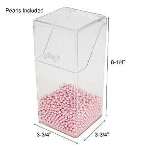 Jucoan Clear Acrylic Makeup Brush Holder with Lid, Pink Pearls, Cosmetic Makeup Brushes Holder with Cover, Brush Storage Organizer Case for Bathroom, Bedroom, Vanity, Countertop