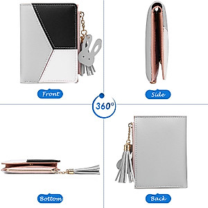 JOSEKO Women's Wallet, Small Wallet PU Multi Slots Short Card Holder Purse Wallet for Ladies Girls with Tassel Pendants Grey