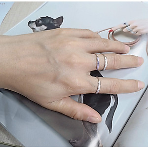 Luolife 1mm Rings for Women Sterling Silver Tiny Simulated Diamond Band Chirstmas Thanksgiving Valentine's Day Gifts Jewelry Size 6.5