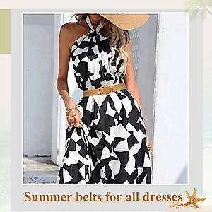 WOWOGO Straw Woven Rattan Wide Stretch Straw Belt Boho Braided Belts for Women