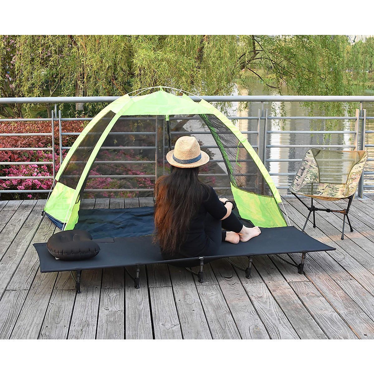 MARCHWAY Ultralight Folding Tent Camping Cot Bed, Portable Compact for Outdoor Travel, Base Camp, Hiking, Mountaineering, Lightweight Backpacking (Black)