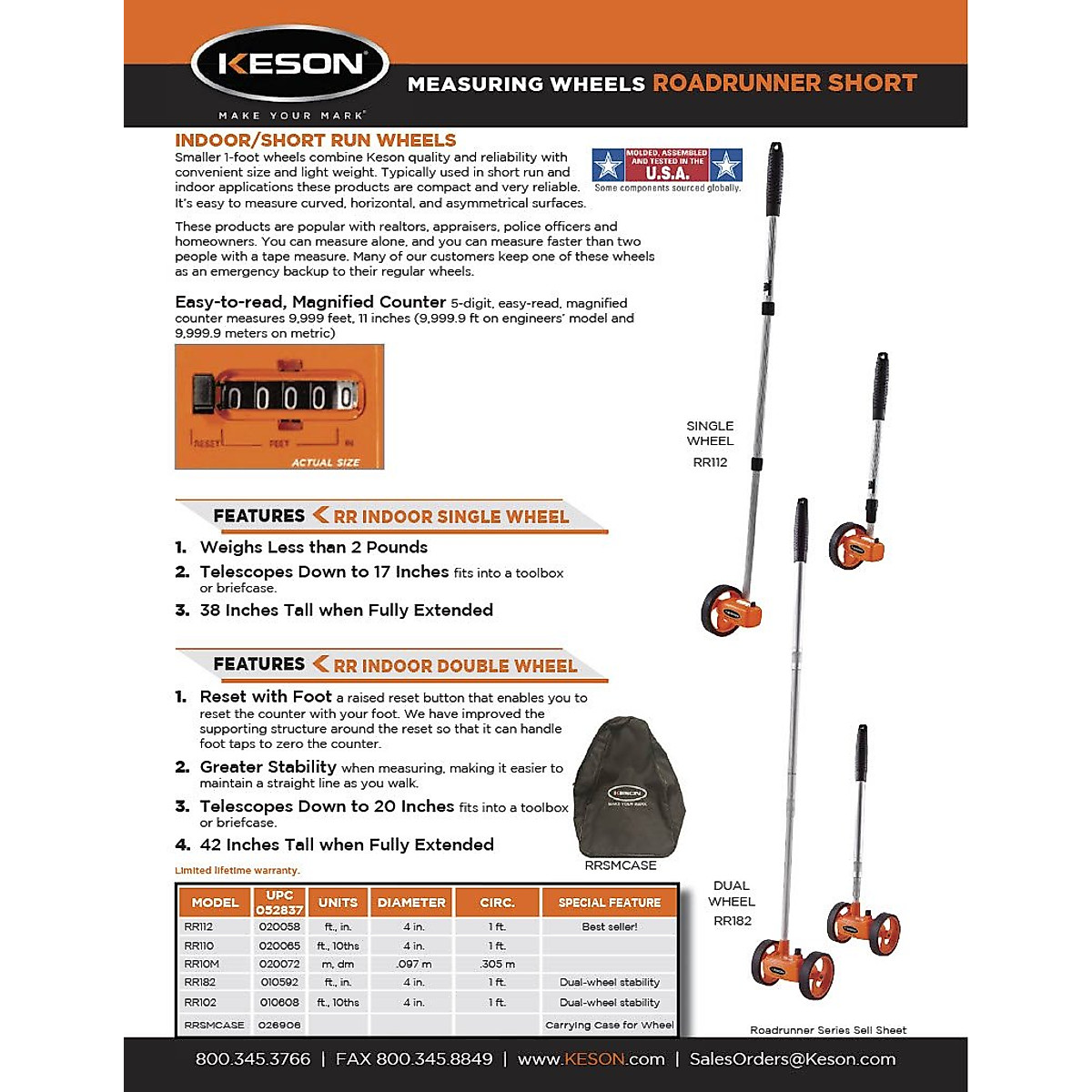 Keson RR182 Measuring Wheel with Dual-Wheels (Graduations: ft. & in.), 4-Inch Diameter