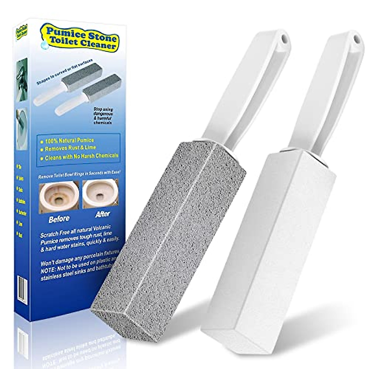 Laiyeoy Toilet Bowl Cleaner Pumice Stone -Hard Water Stain Remover with Ergonomic Handle, Powerfully Removes Toilet Bowl Rings，Rust &Lime，Ideal for Toilet Brush/BBQ Grills/Sink/Pool/Bathroom【2Pack】