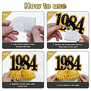 Kuxriox 11Pcs 40th birthday decorations Kit for Men Women, Black Gold Happy 40th Birthday Banner, Awesome Since 1984 Centerpieces Swirls Party Supplies, Forty Bday Banner Ceiling Table Topper Sign