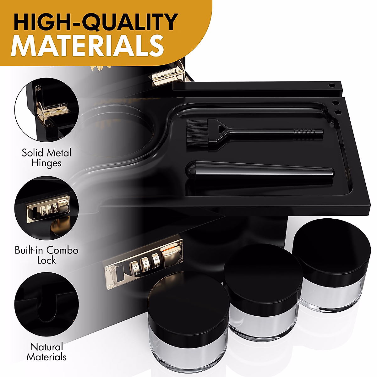 HASHBOX Storage Box - Large Bamboo Box with Rolling Tray and Combination Lock - Wooden Box for Herbs and Accessories