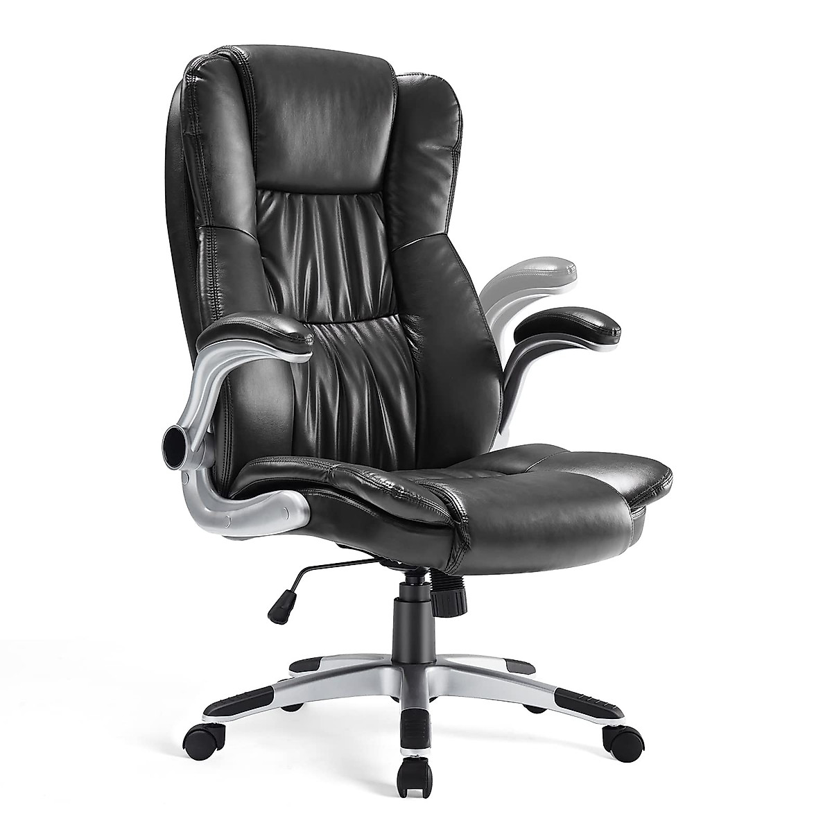 Big and Tall Office Chair Ergonomic Desk Chair with Arms Adjustable Height High Back Lumbar Support Computer Chair Comfortable Leather Black Executive Chair